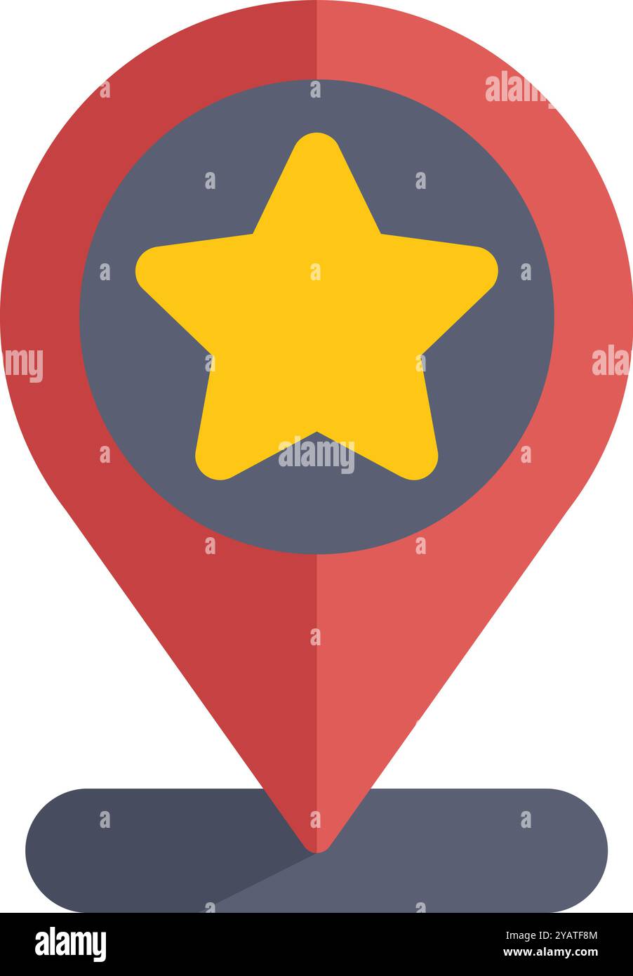 Minimalist icon of a red location pin with a yellow star indicating a ...