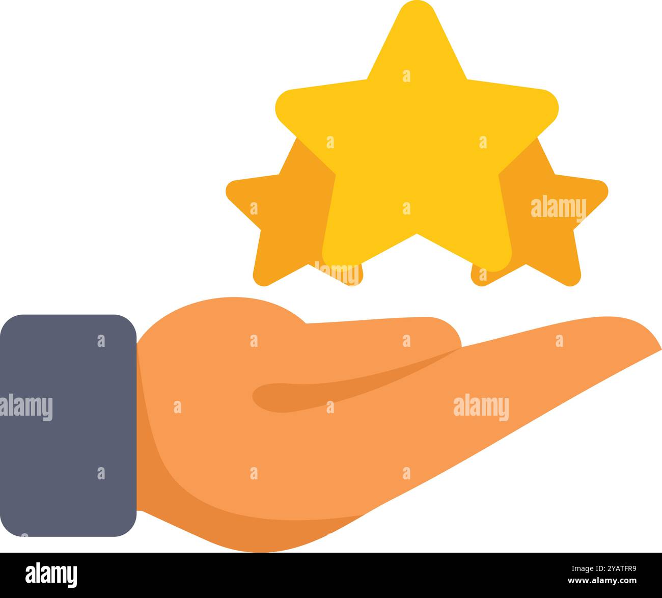 Businessman is holding three golden stars in his open hand ...