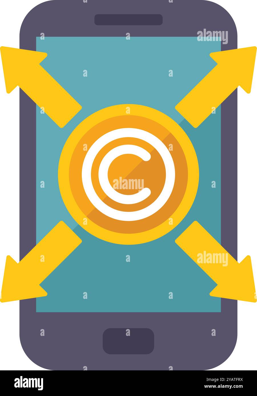 Smartphone showing copyright symbol with arrows pointing in different ...
