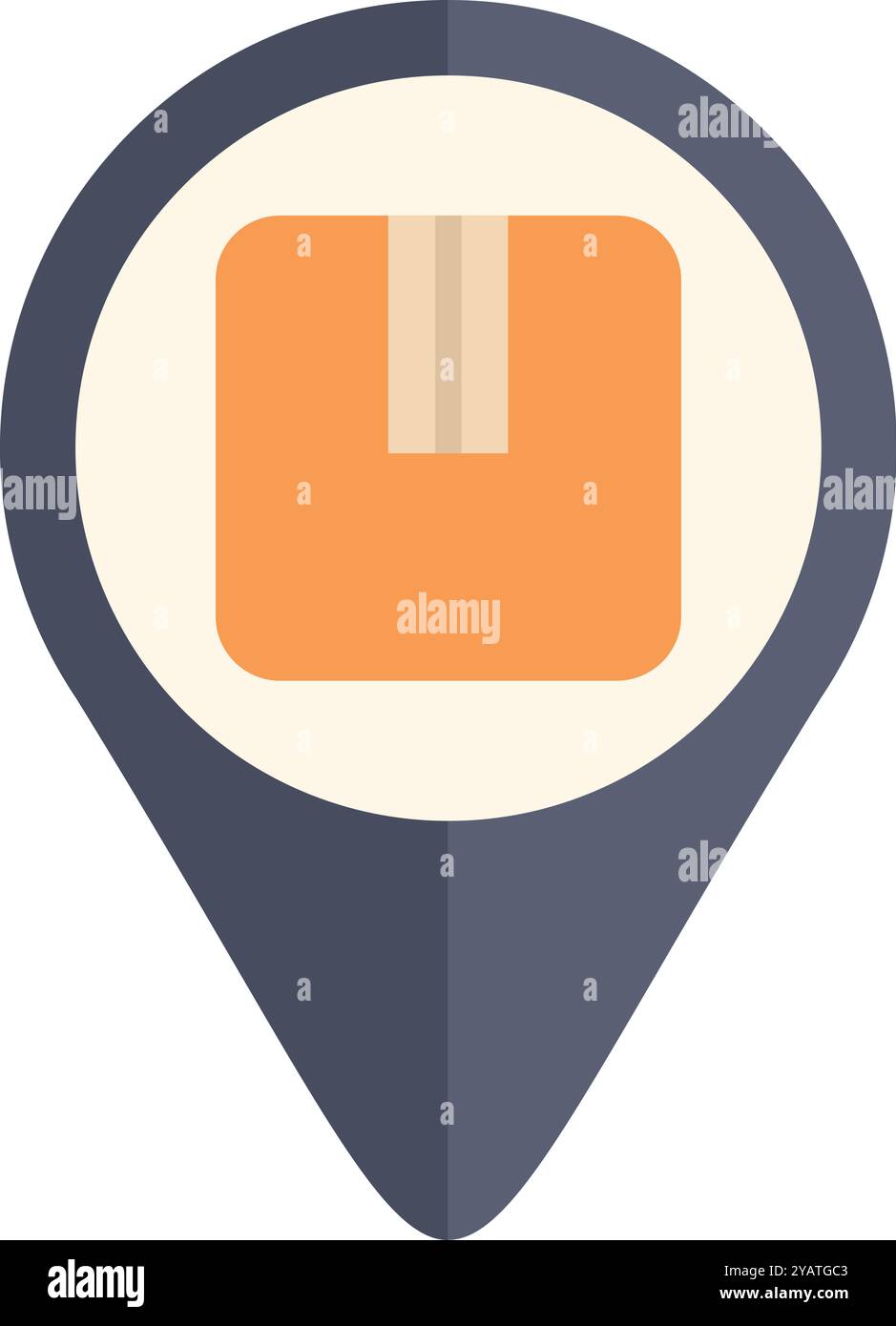 This vector illustration shows a location pin pointing a cardboard box ...