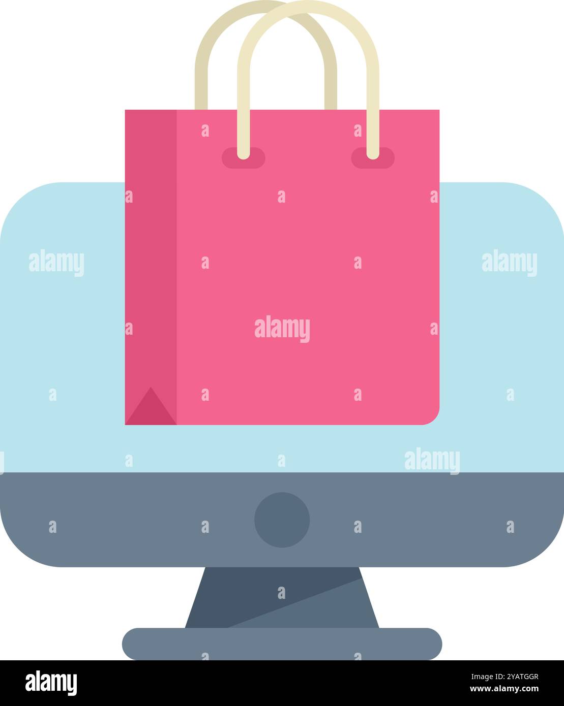 Shopping bag appearing from a computer screen representing online ...