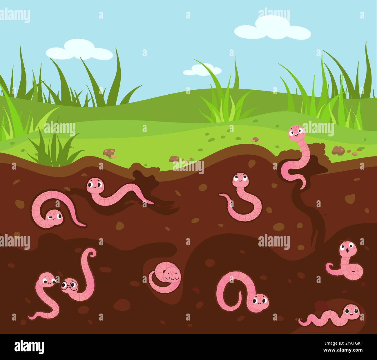Worms creepers underground. Worm in ground, insects in soil. Wild ...