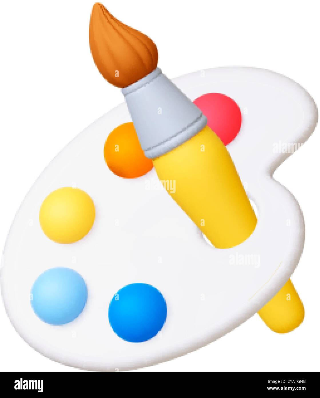 3d Paint palette and brush, painting supplies 3d icon. Drawing tool, white plastic palette with ...