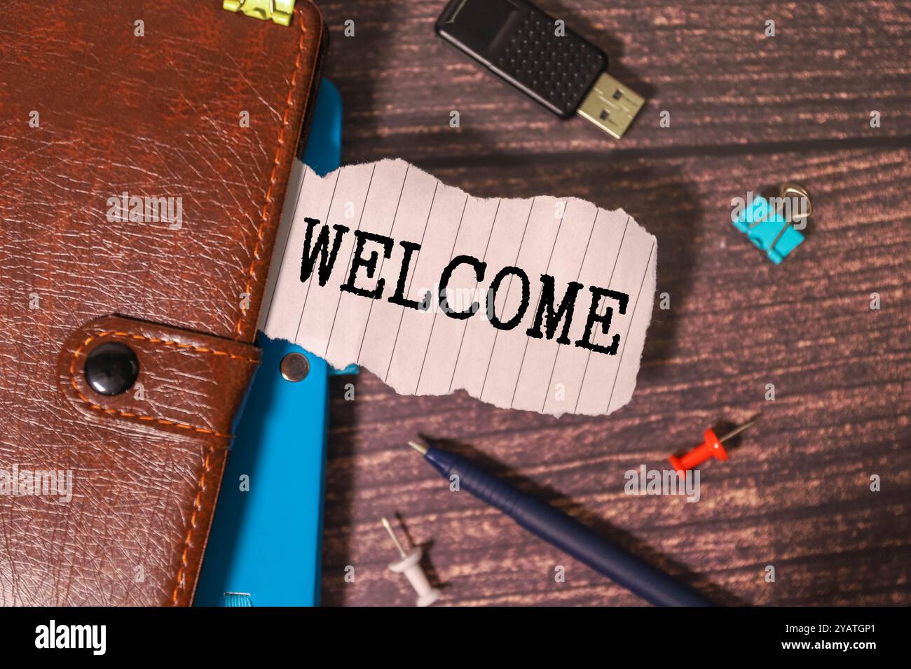 WELCOME symbol. Copy space. Concept word WELCOME on wooden blocks with ...