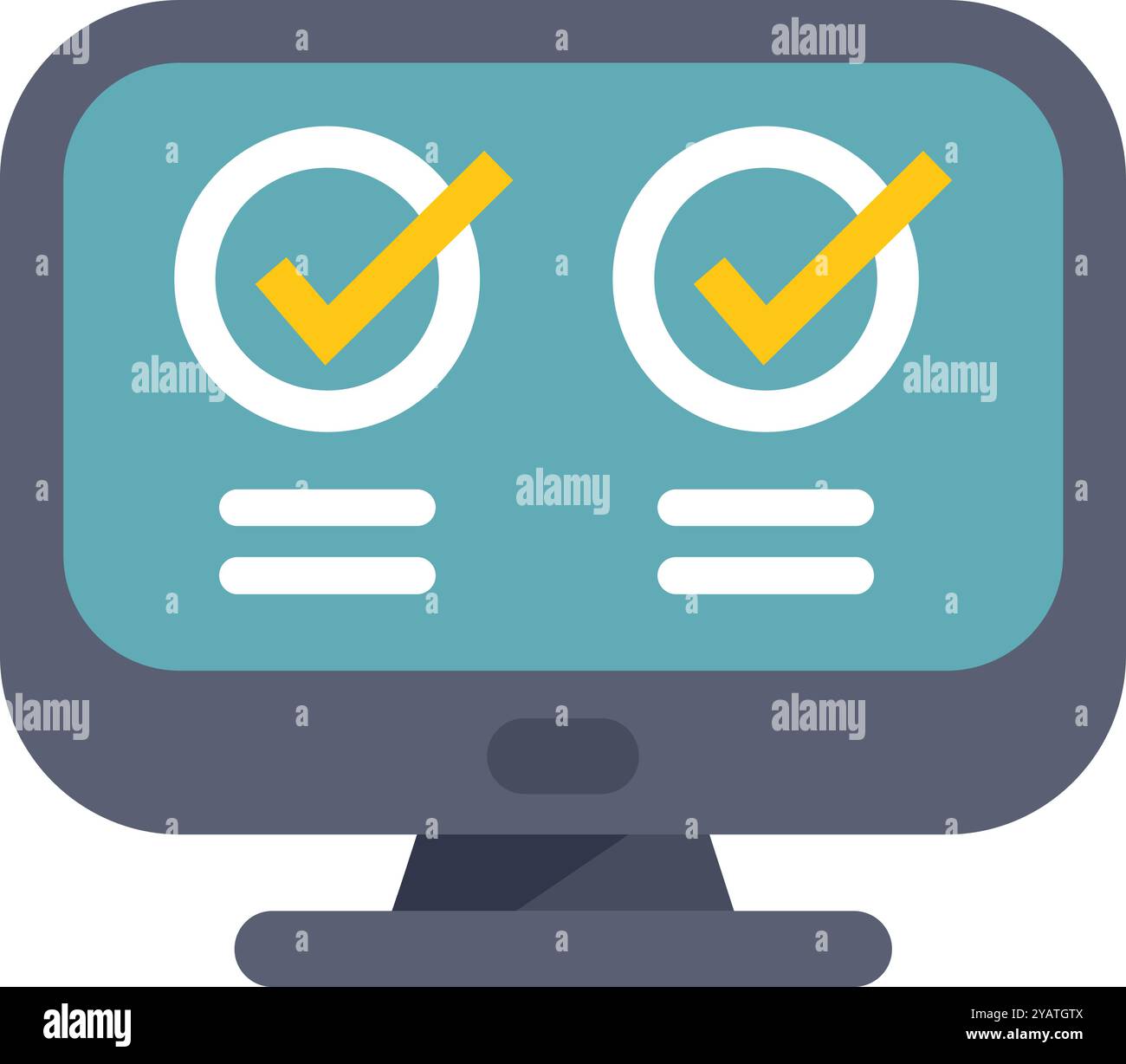 Computer showing validating process with two check marks on screen ...