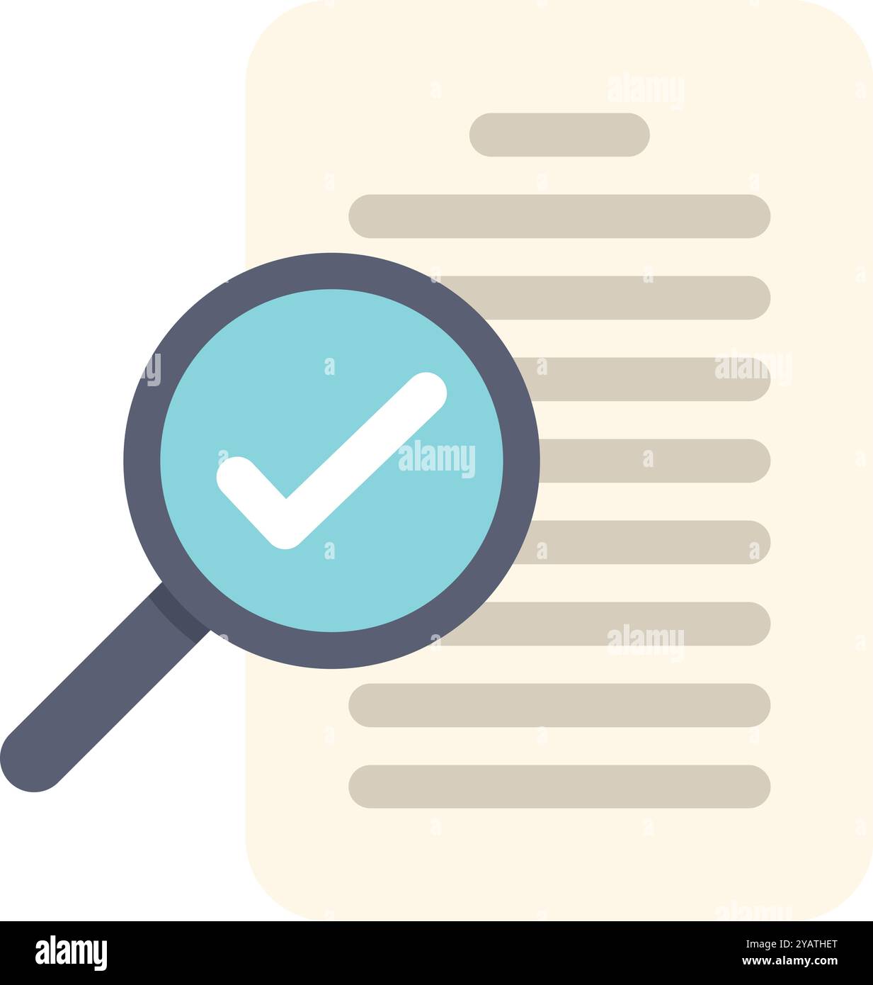 Magnifying glass is hovering over a document showing a check mark icon ...