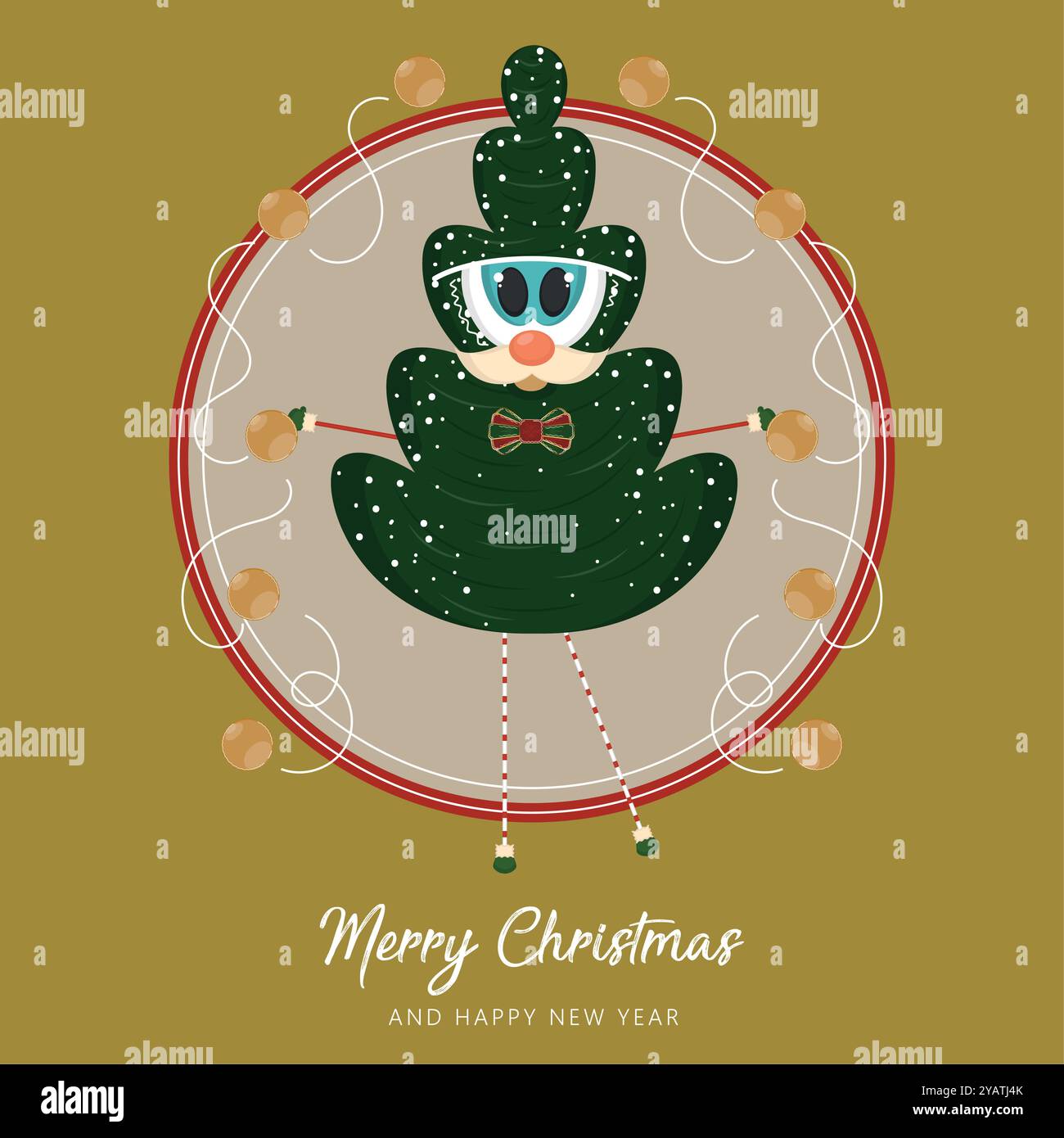 Merry christmas card Christmas tree catoon Vector Stock Vector Image ...