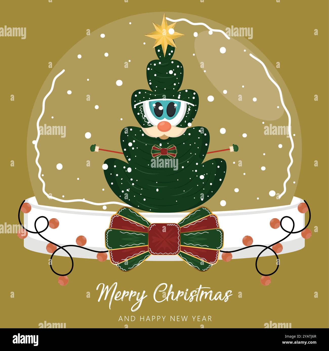 Merry christmas card Christmas tree catoon Vector Stock Vector Image ...