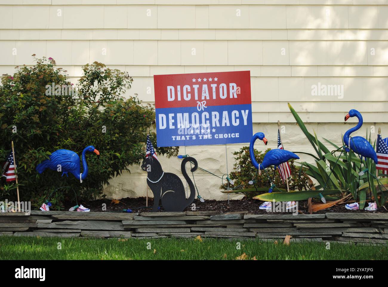 Rutherford, New Jersey, USA - October 15 2024: Political lawn signs ...