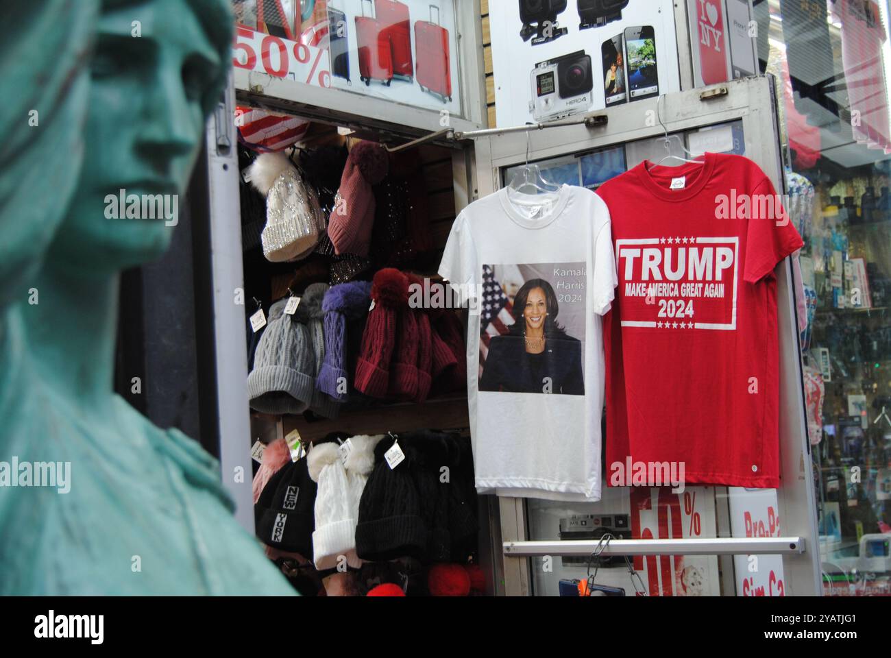 New York City, New York, USA - October 13 2024: Political souvenirs ...
