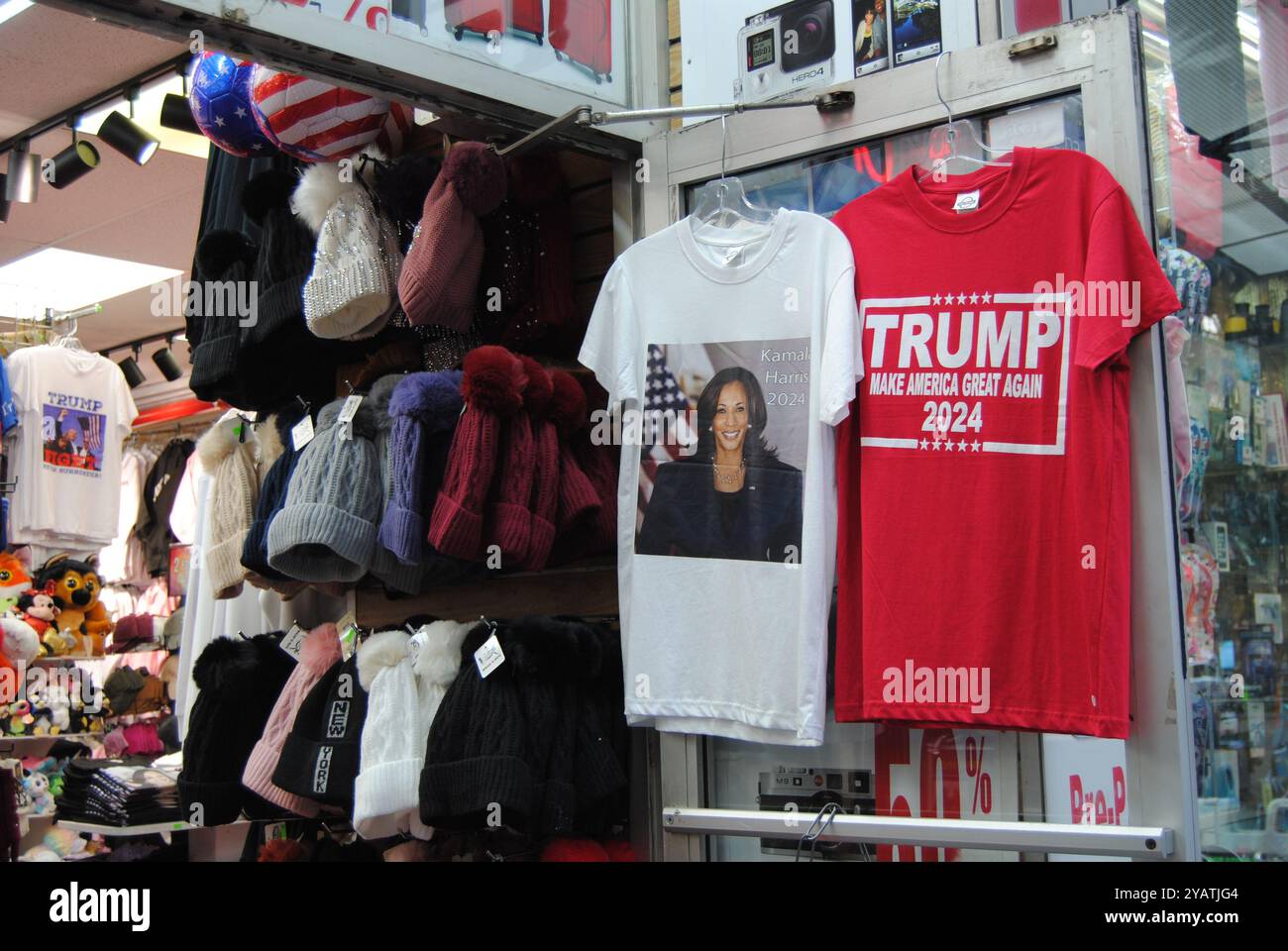 New York City, New York, USA - October 13 2024: Political souvenirs ...
