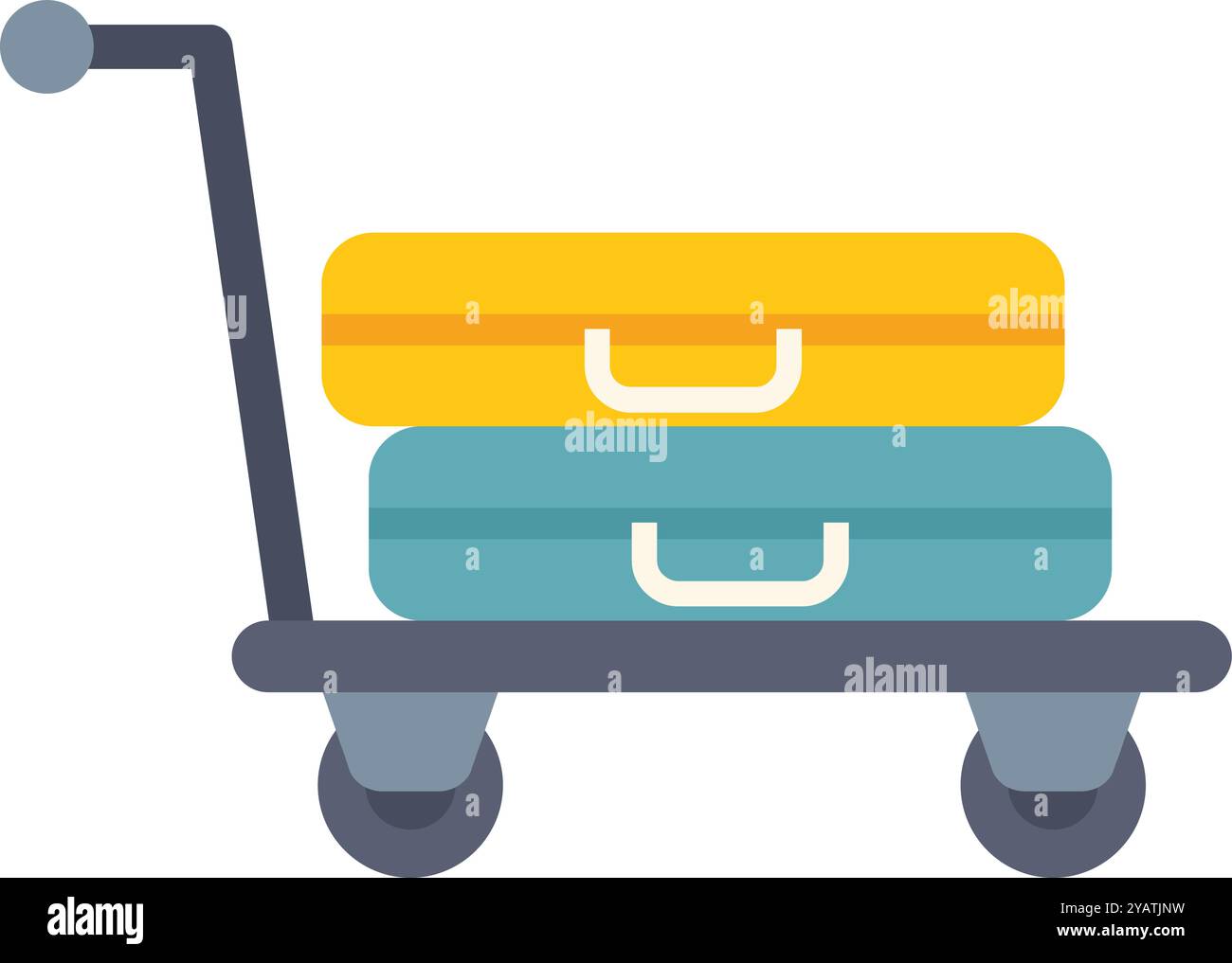 This vector illustration features a luggage trolley carrying two ...