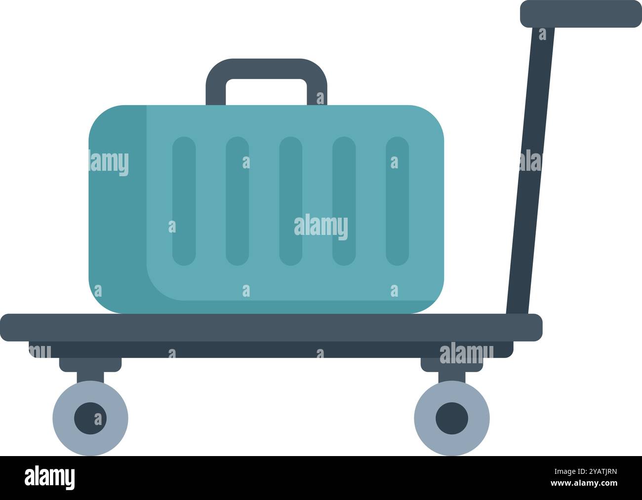 Luggage trolley with one suitcase standing still at the airport, side ...