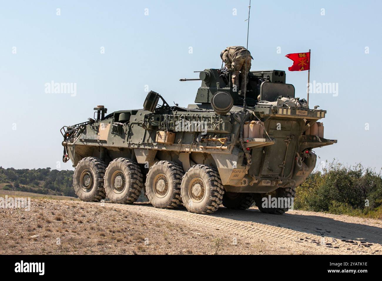 A U.S. Army Stryker gunnery crew member assigned to Alpha Battery, 6th ...