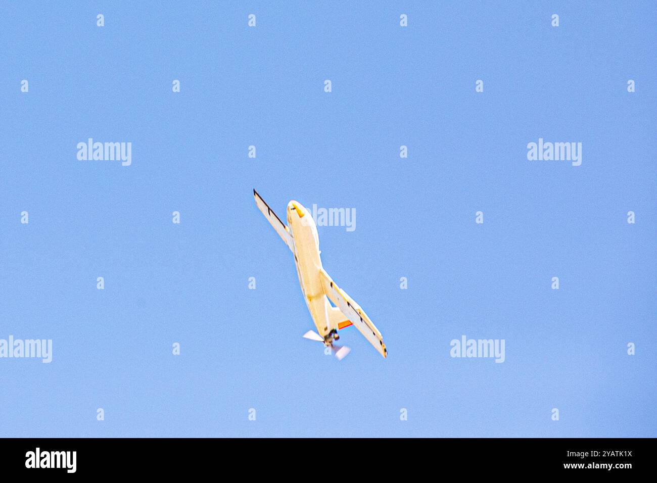A MQM-170 Outlaw drone flies over a Stryker gunnery crew assigned to ...