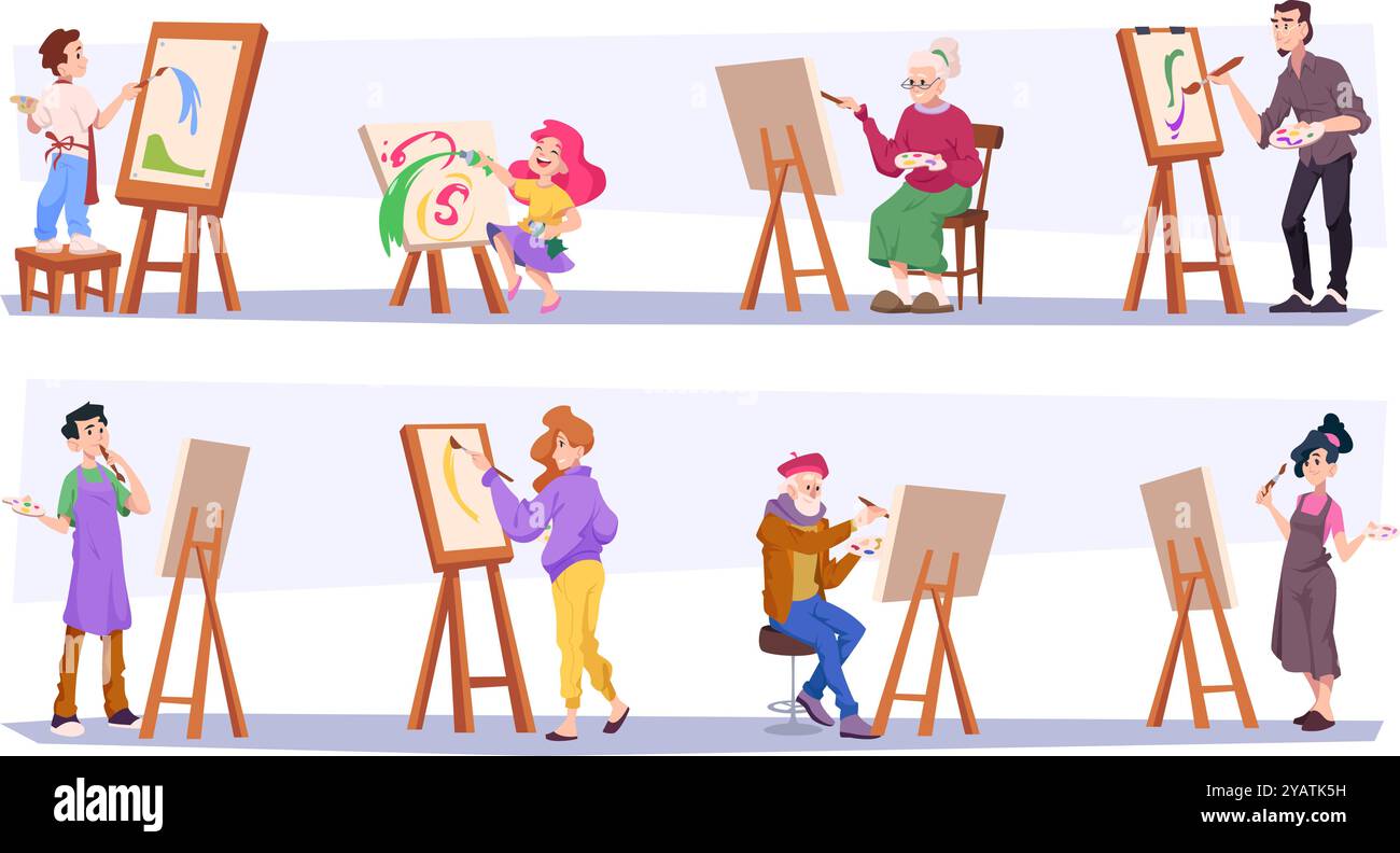 Painters. Creative people artists making beautiful paints exact vector ...
