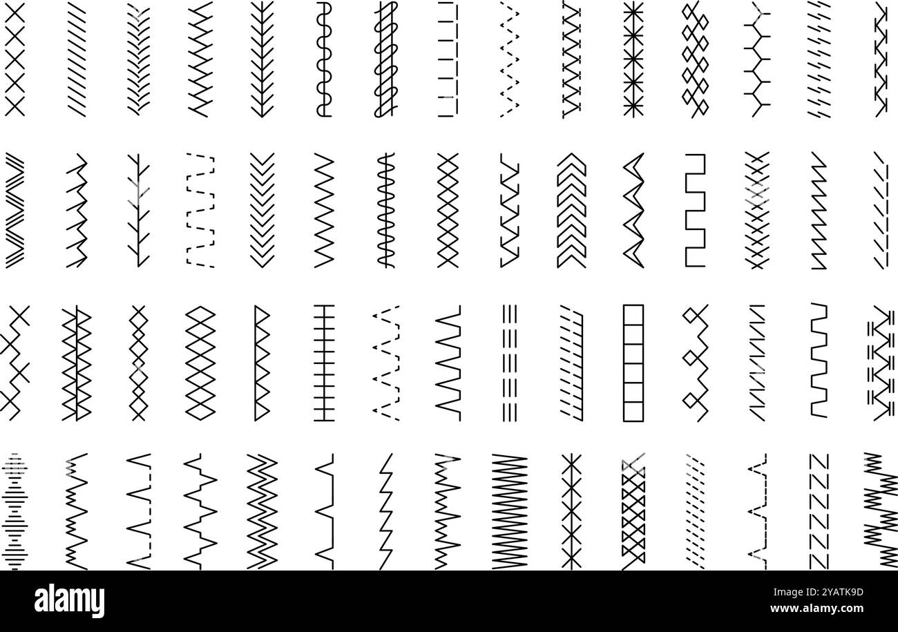 Embroidery stitches. Sewing machine lines different ornamental forms ...