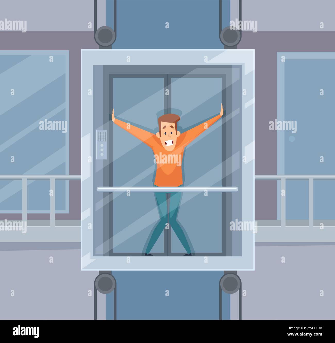 fear. man in elevator fear of enclosed spaces. vector conceptual ...