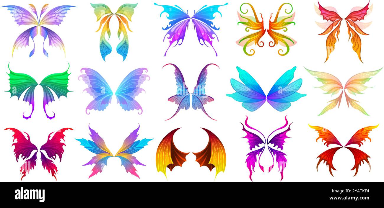 Fairy wings. Colored fantasy body parts of birds or butterfly creatures ...
