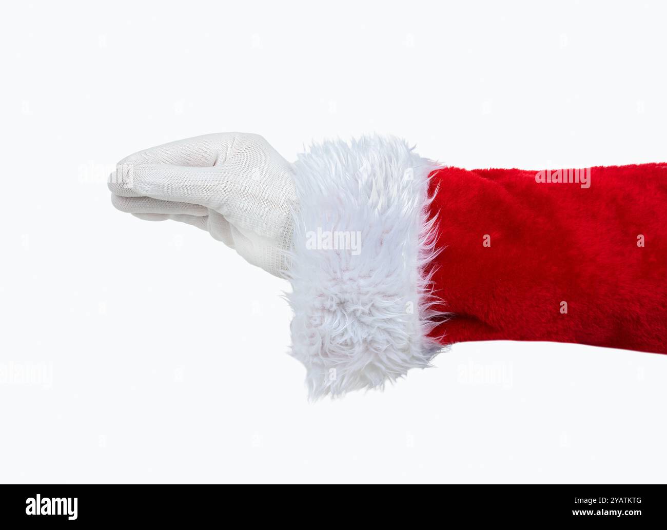 Shot of an Santa Claus hand hanging something blank isolated on a white ...