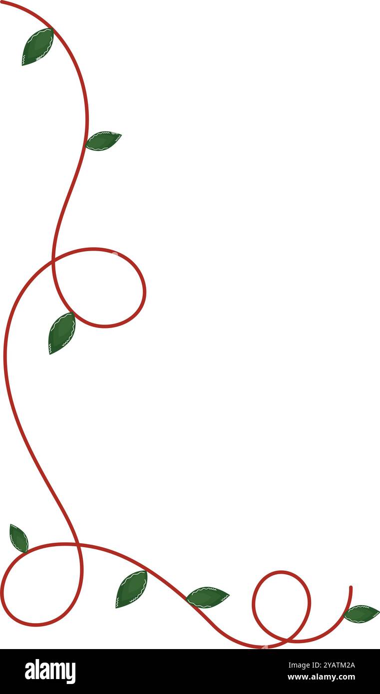 Decorative curly red vine with small green leaves, Vector Stock Vector ...