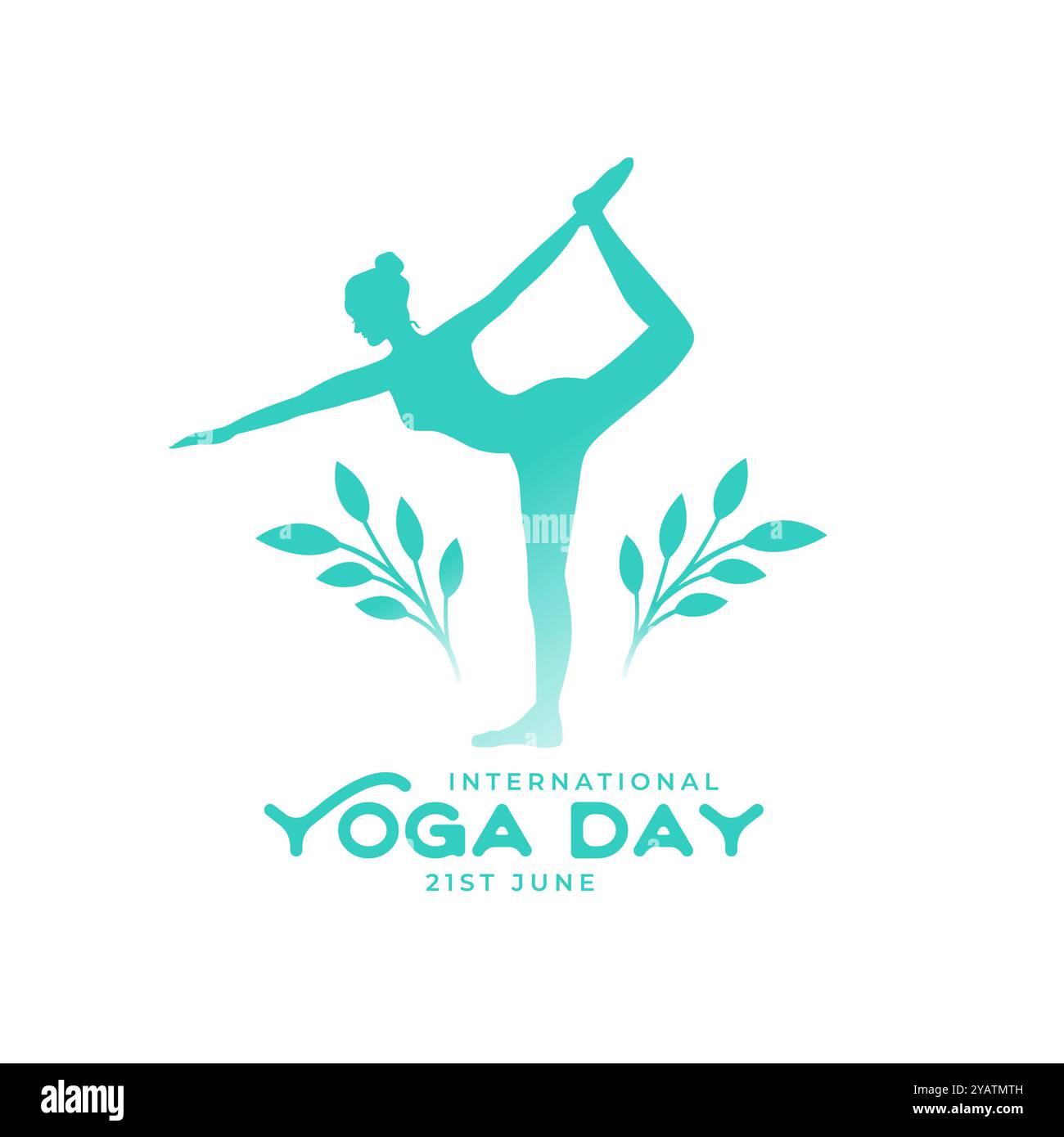 2024 yoga day white background, woman in yoga pose with leaves design ...