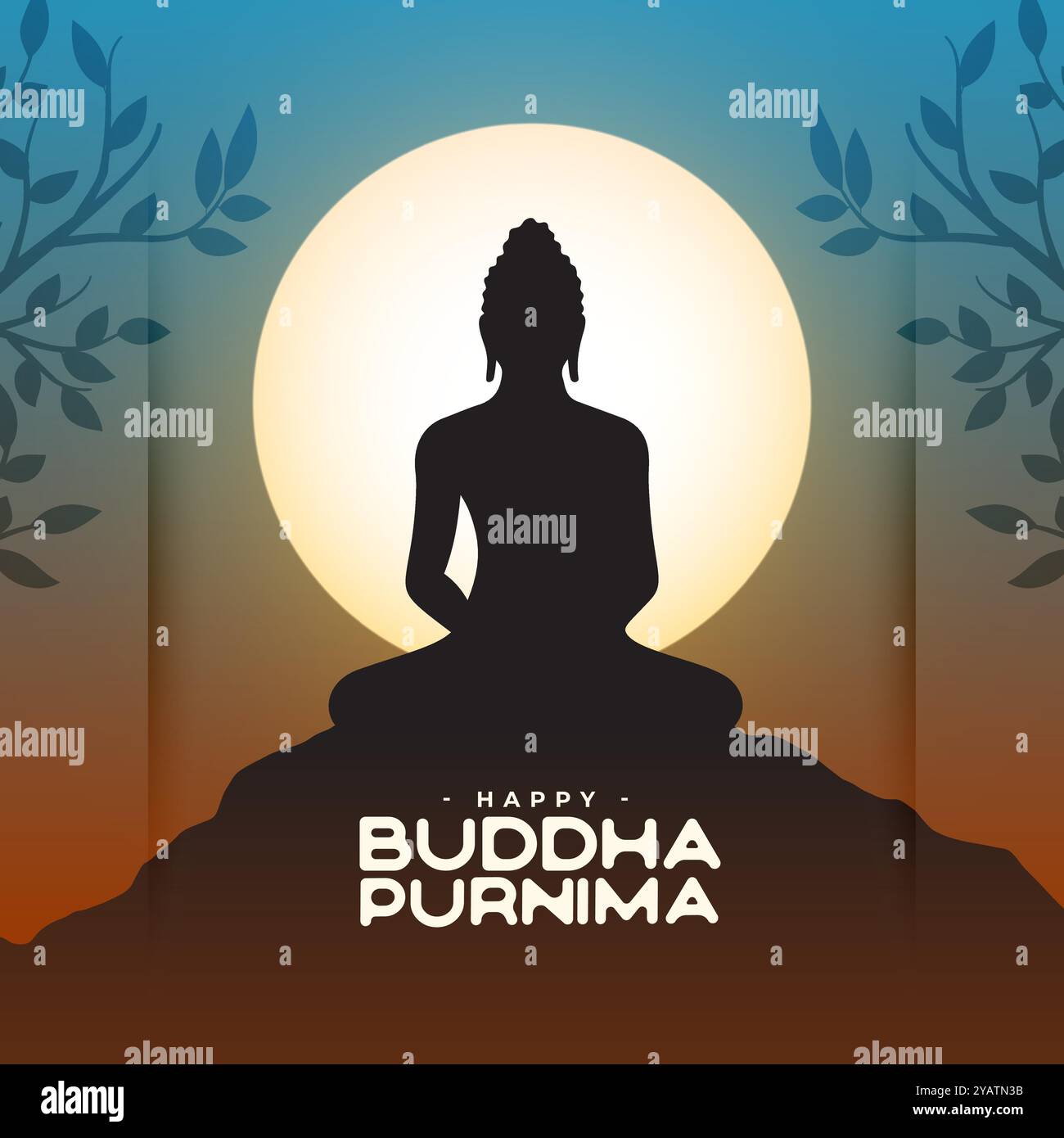 happy buddha or guru purnima wishes card with bodhi tree vector Stock ...