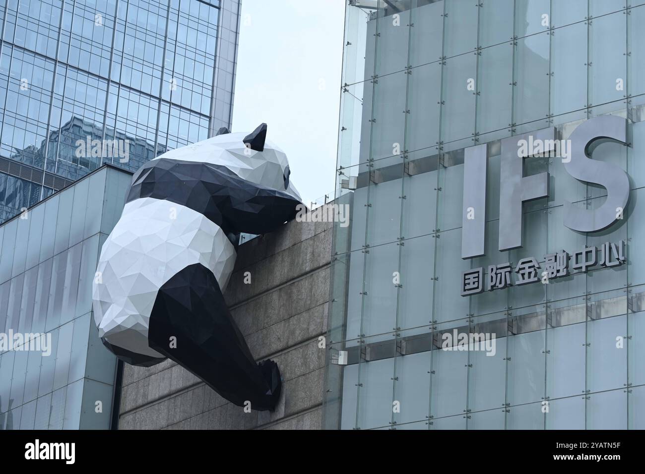 CHENGDU, CHINA - OCTOBER 15, 2024 - People line up to take a photo with ...