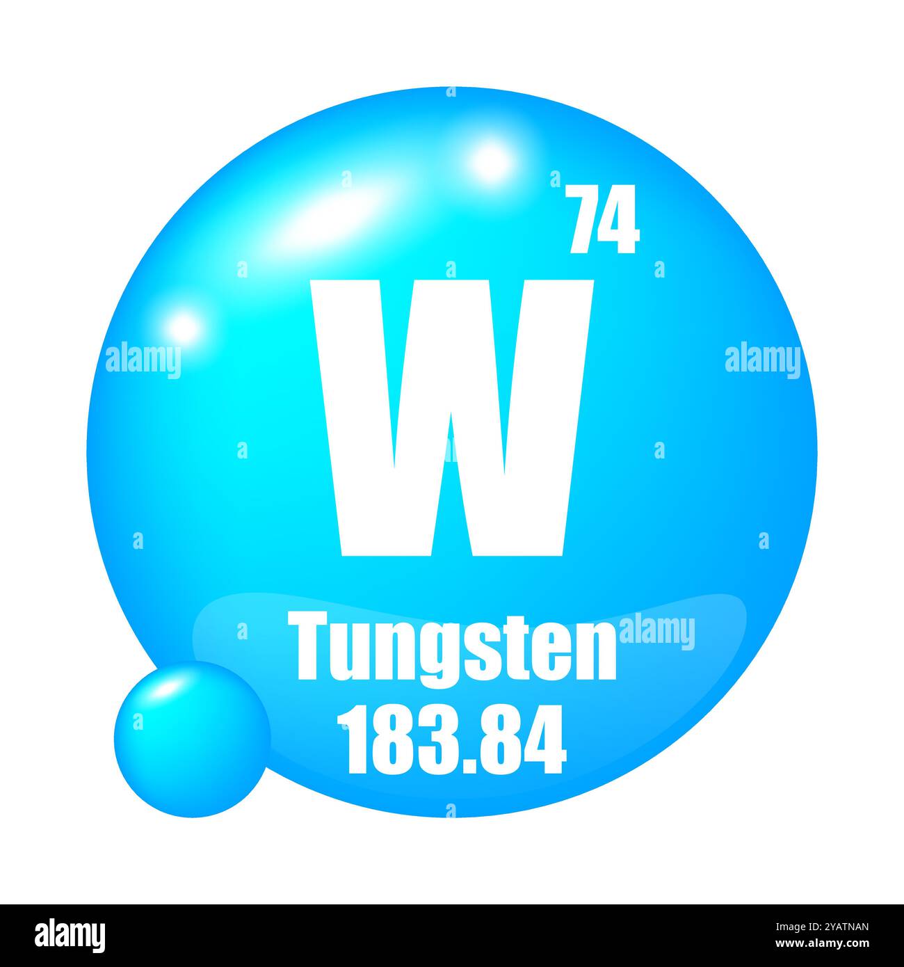 Tungsten icon. W chemical element. Atomic number 74. Mass 183.84. Blue ...