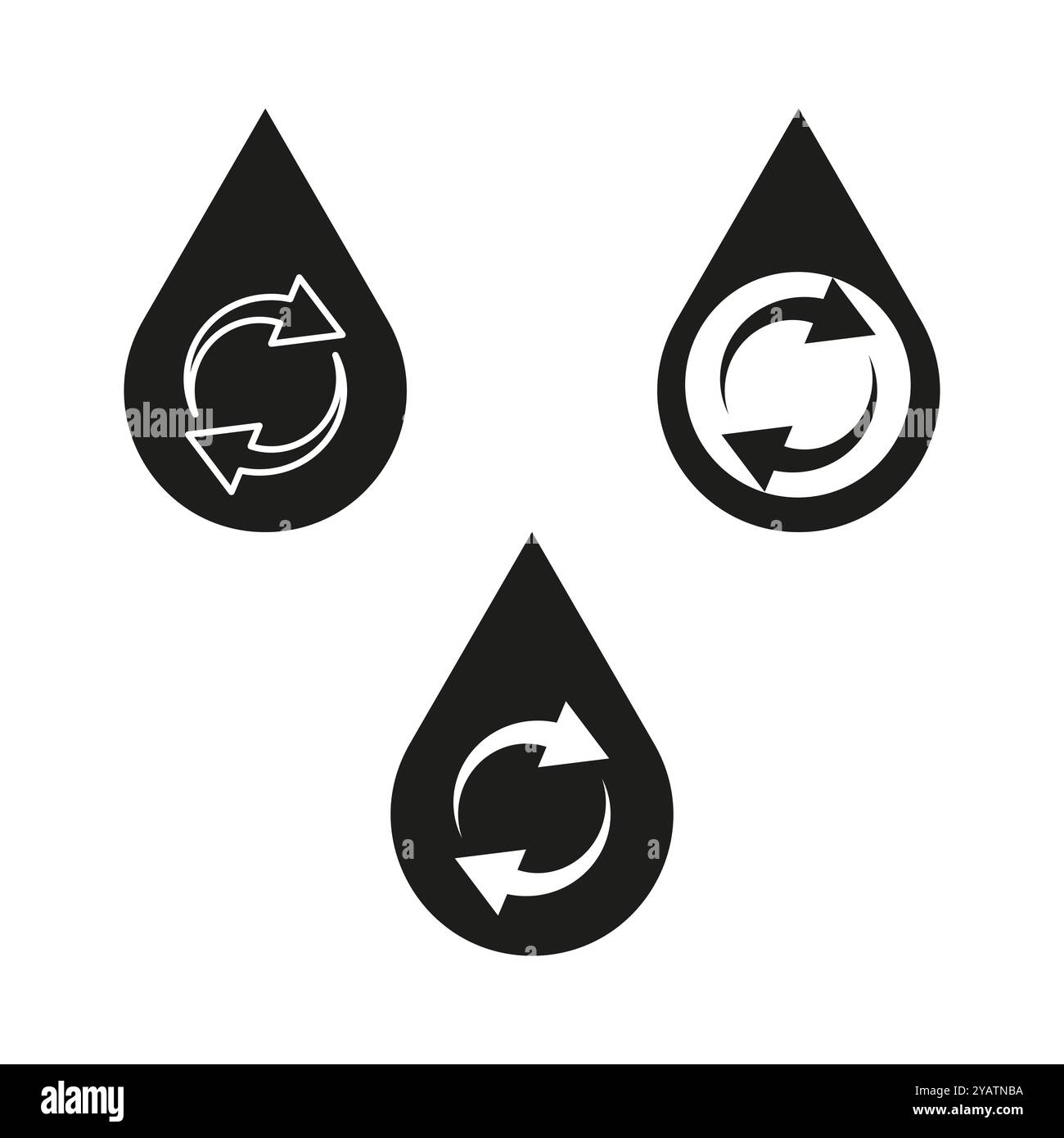 Recycling water icons. Drop shaped symbols. Black and white arrows ...
