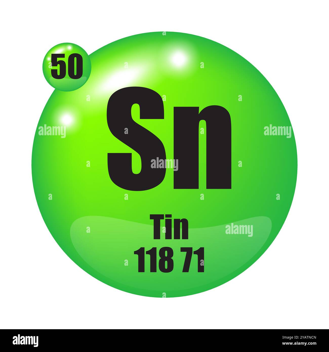 Green circle with periodic table element for Tin Sn, atomic number 50 ...