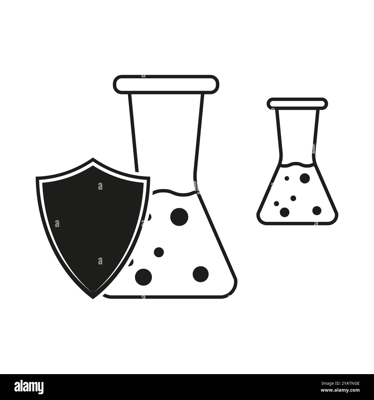 Lab flask icon. Chemical protection shield. Safety science concept ...