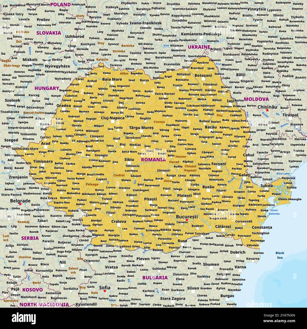 Detailed romania political map Stock Vector Images - Alamy