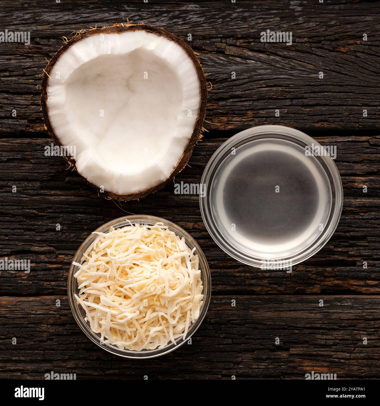 Natural fresh coconut water in glass bowl - Cocos nucifera Stock Photo ...