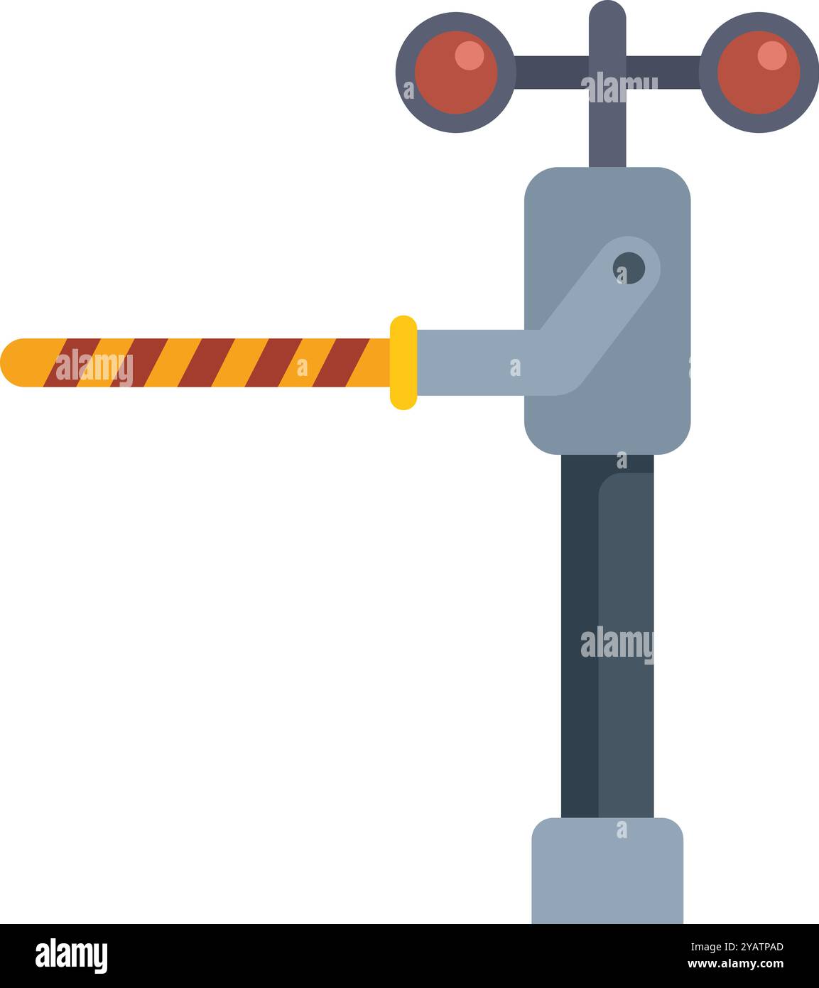 Railroad crossing sign with flashing red lights, a safety barrier ...