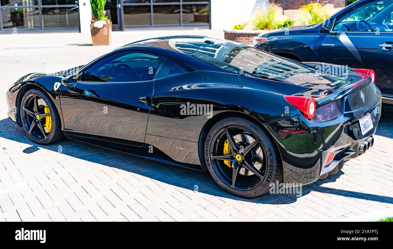 Seattle, WA, USA -July 3, 2024: 2014 Ferrari 458 Italia black color ...