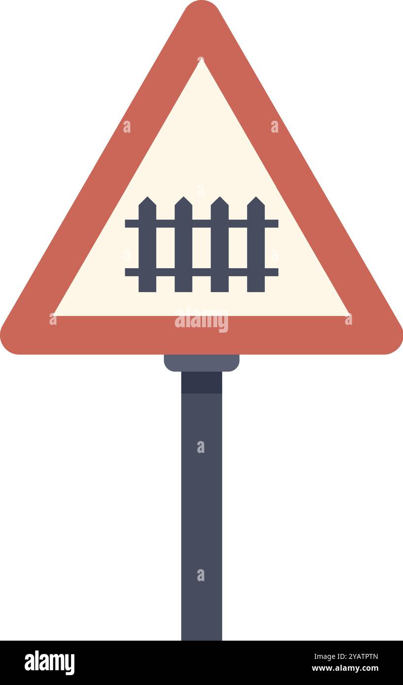 Red triangular warning road sign indicating an unguarded railroad ...