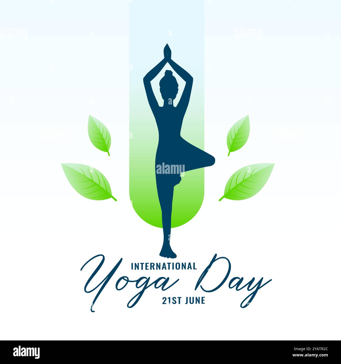 international yoga day, woman doing asana with green eco leaves vector ...
