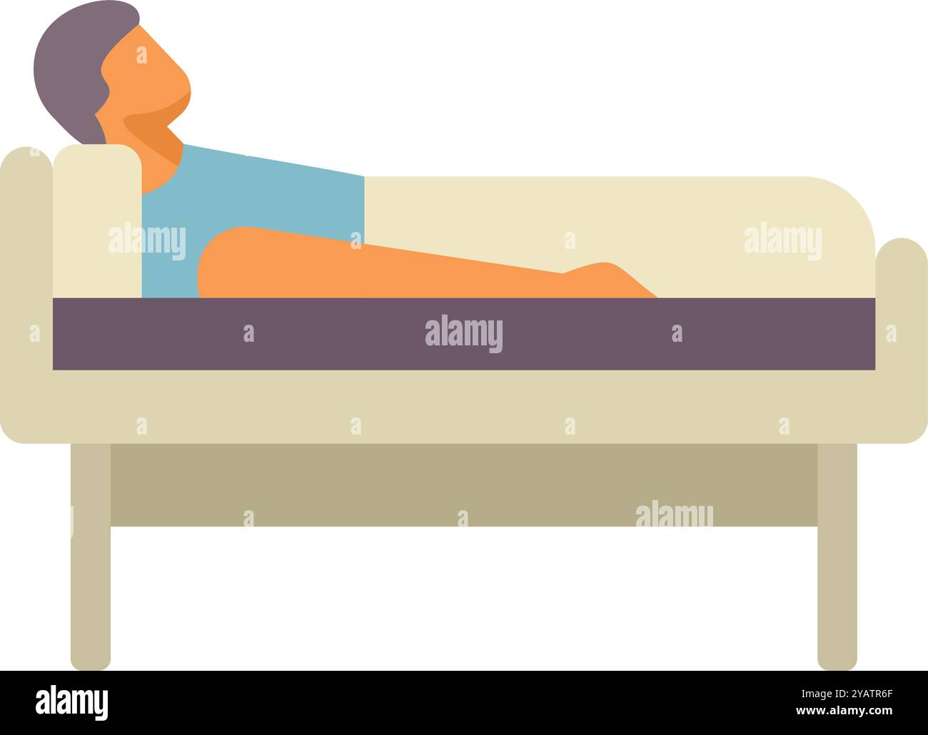 Male patient is lying in a hospital bed, resting after a medical ...