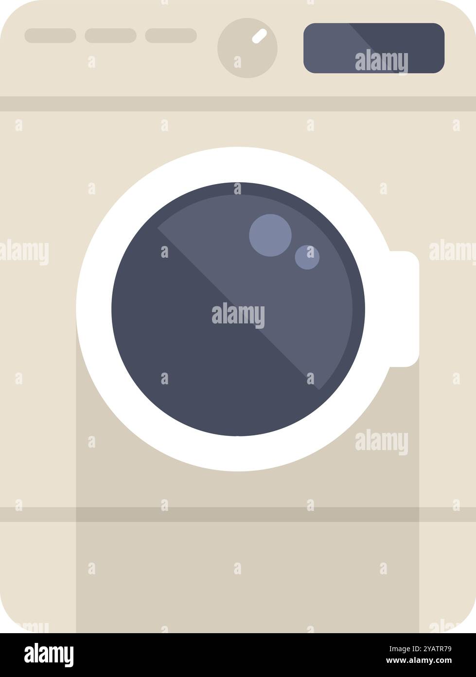 Beige washing machine with closed door standing on white background ...