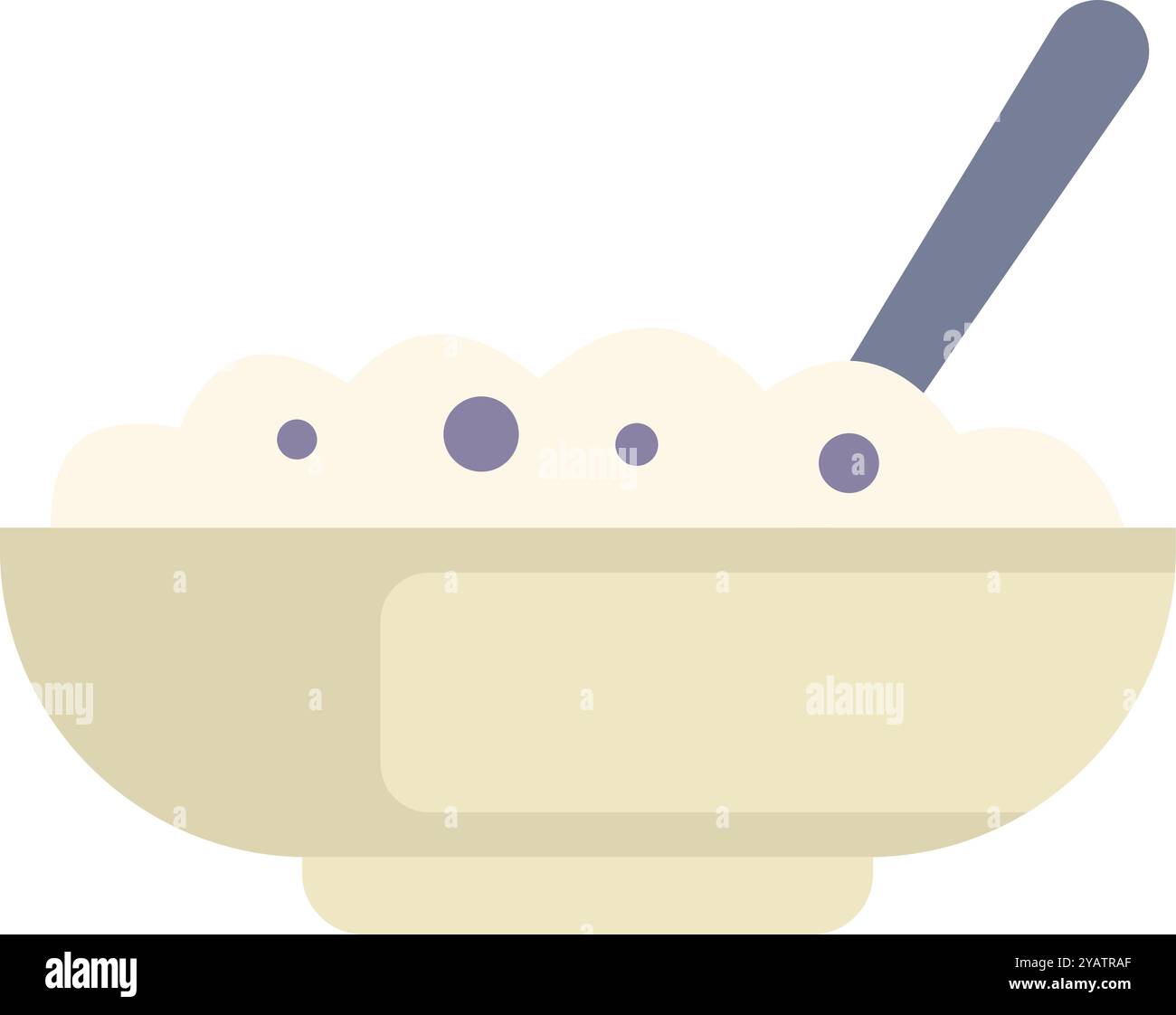 This vector illustration features a bowl containing creamy rice pudding ...