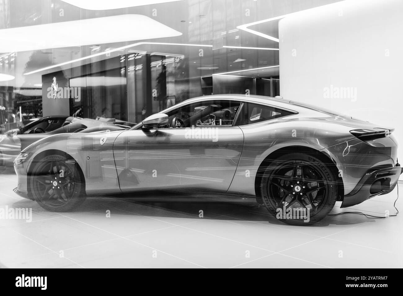 New York City, USA - August 09, 2023: Ferrari Roma 2021 supercar sport ...