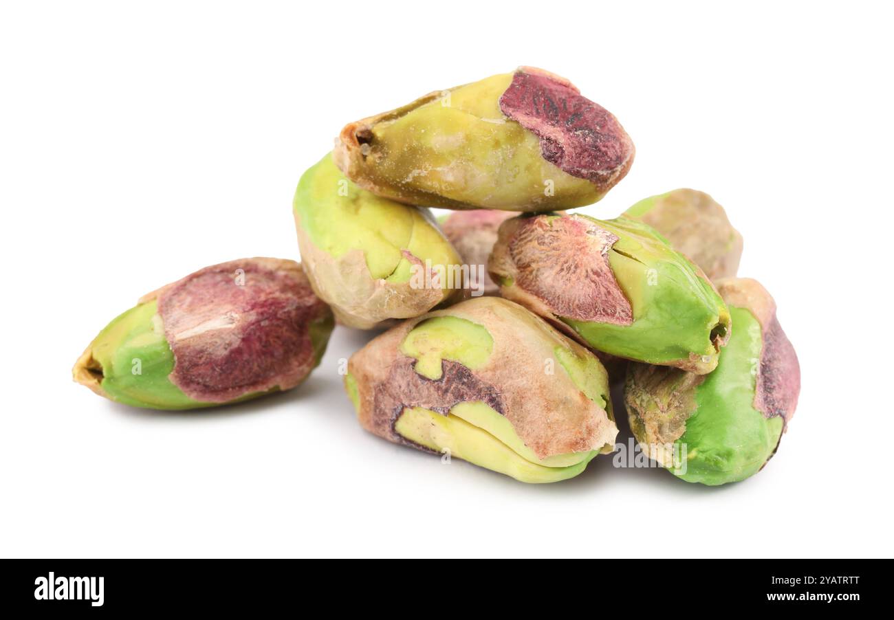 Tasty peeled pistachio nuts isolated on white Stock Photo - Alamy