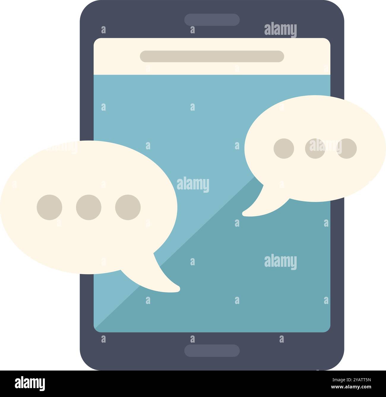 Smartphone is displaying chat bubbles, representing a conversation taking place through a ...