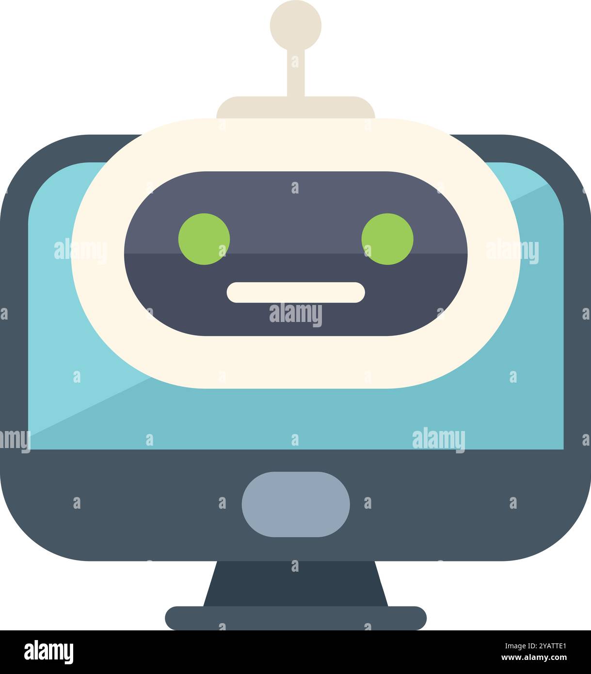 Robot face appearing on a computer screen, representing the concept of artificial intelligence ...