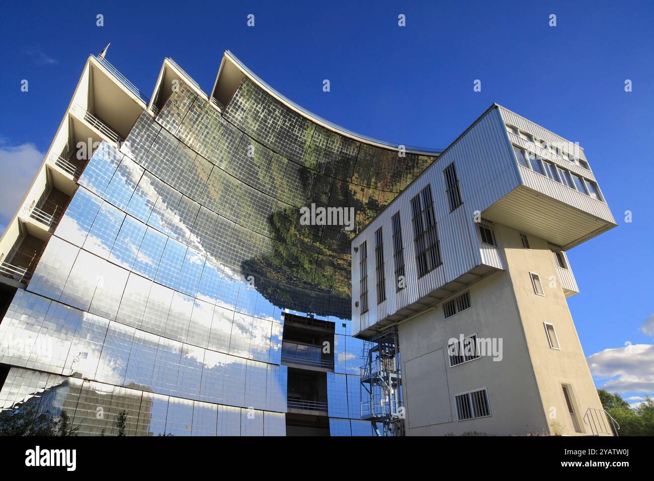 Close-up of the solar furnace at Odeillo in the Pyrenees-Orientales ...