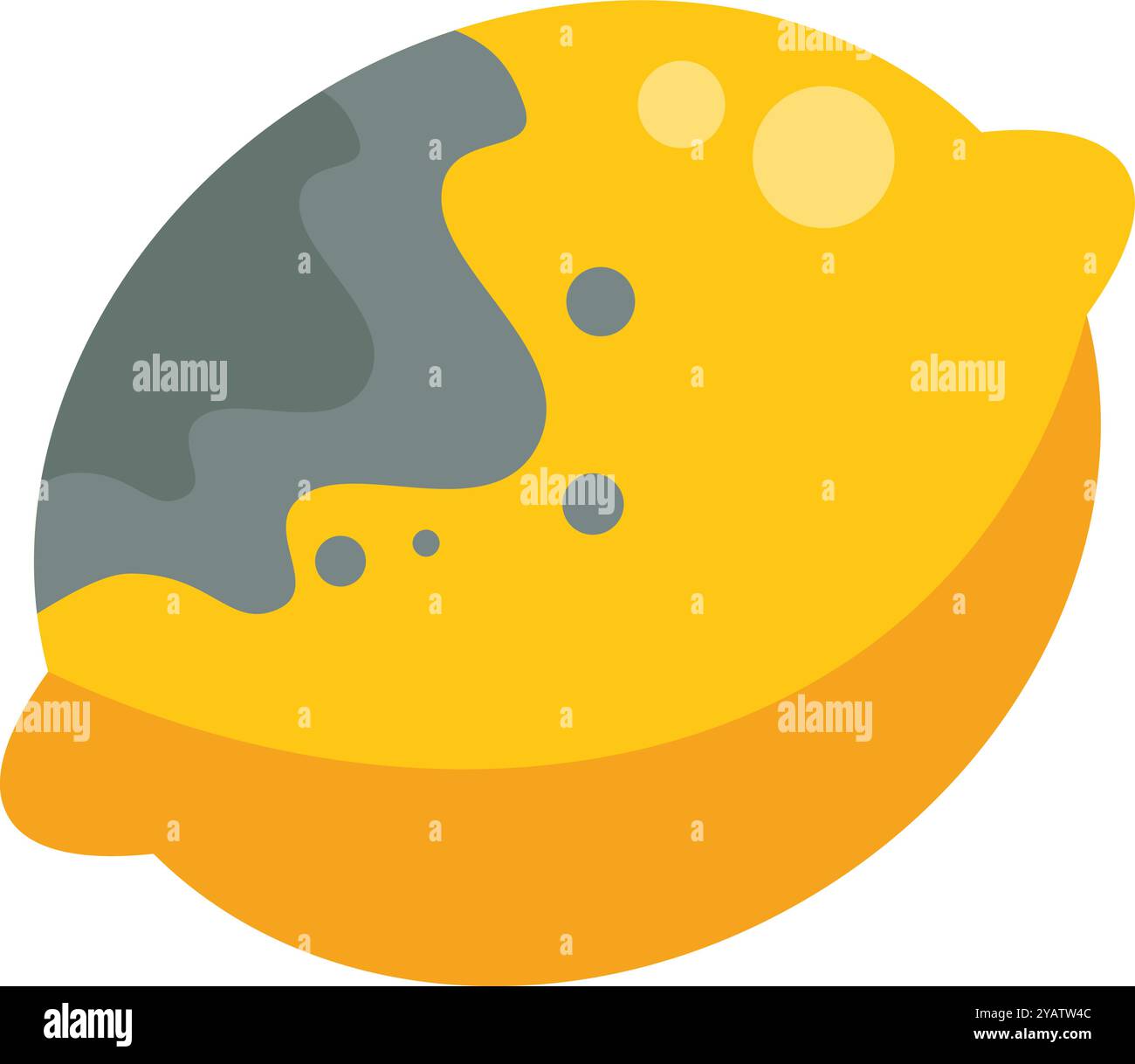 Yellow lemon fruit going bad with gray and green mold growing, an icon ...