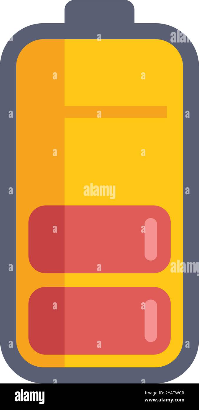 Simple battery icon with a yellow indicator showing a charge of two out ...