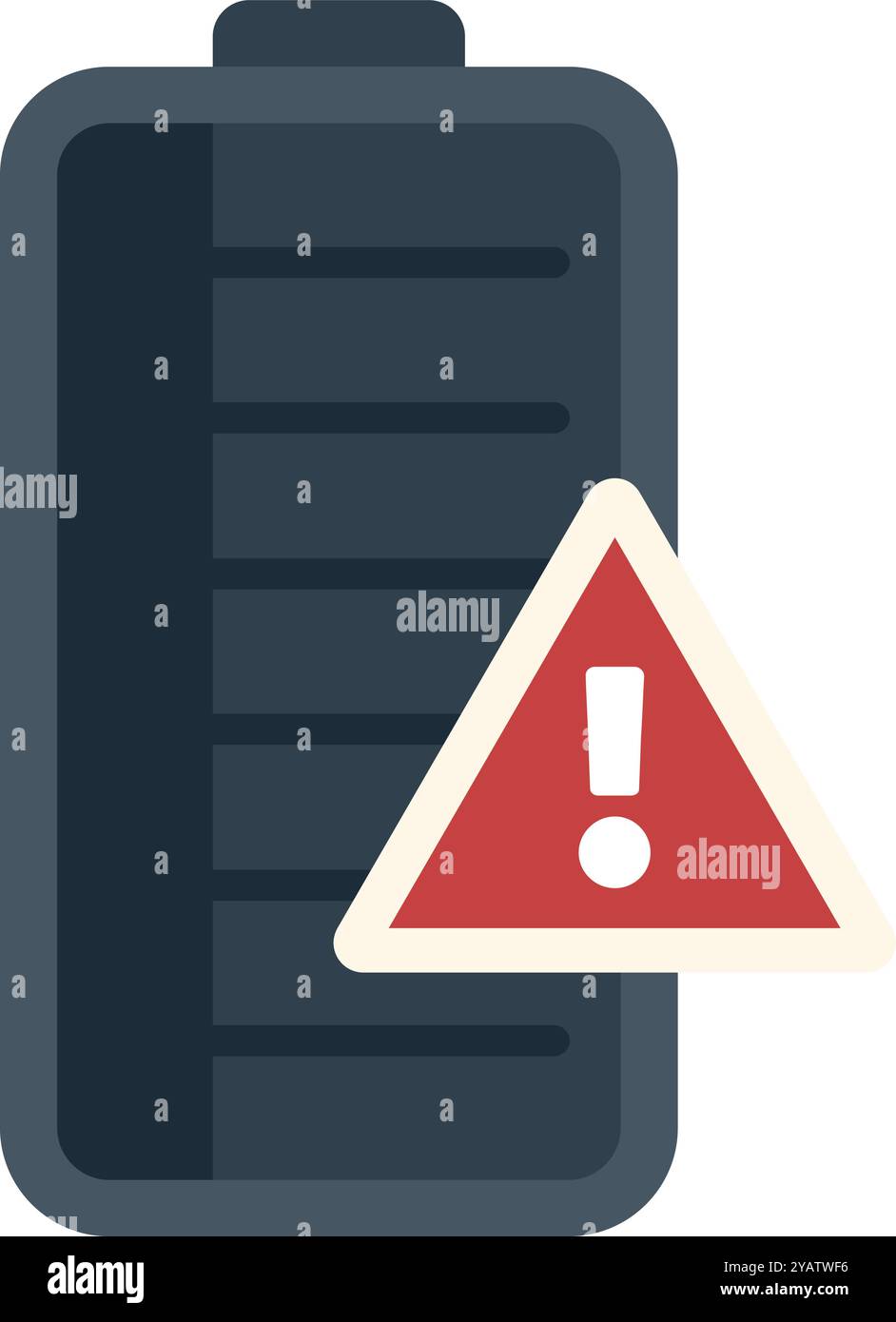 Battery icon showing low power with warning sign, for charging concepts ...