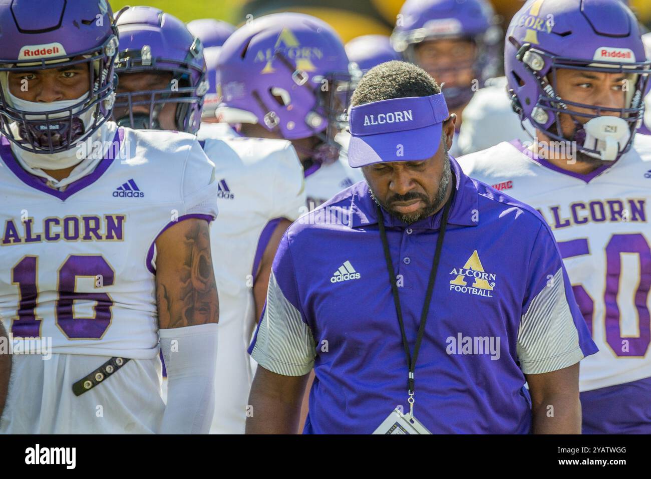 October 12, 2024: Alcorn State Braves head coach Cedric Thomas, center ...